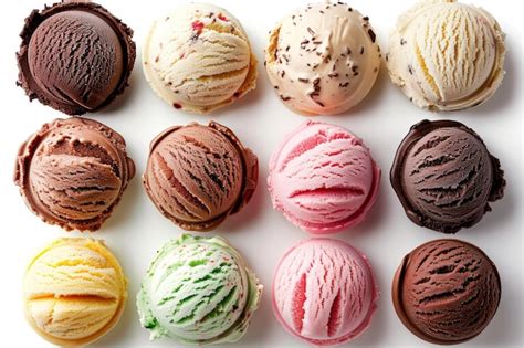 Premium Photo Collection Of Ice Cream Scoops On A White Background