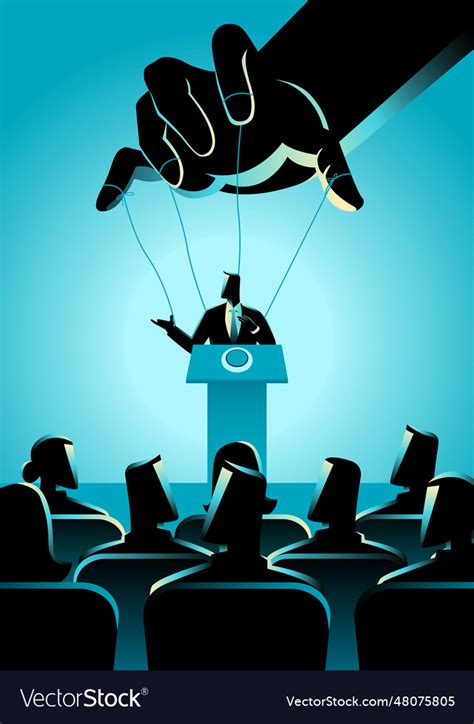 Man On Podium Being Controlled By Puppet Master Vector Image