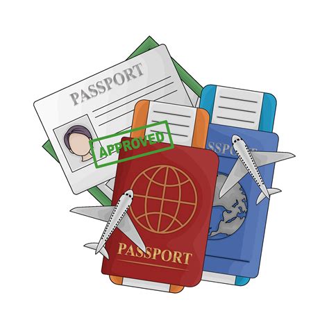 Passport Book Aproved Passport Card Ticket With Maps Illustration