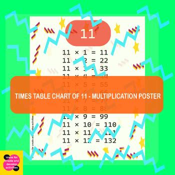 Times Table Chart Of 11 Multiplication Poster Tpt