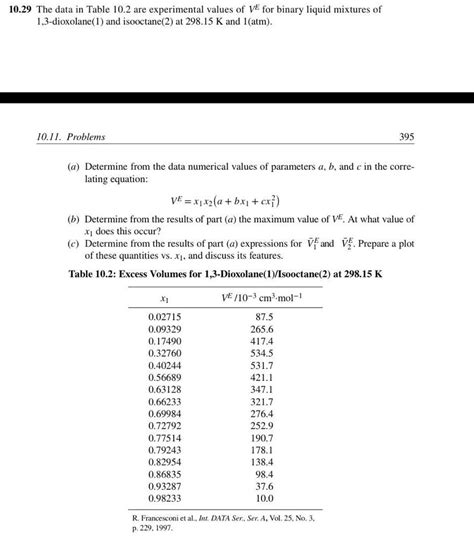 1029 The Data In Table 102 Are Experimental Values Of Ve For Binary