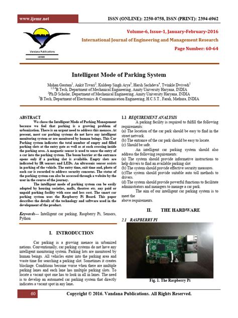 Intelligent Mode Of Parking System Pdf Parking Raspberry Pi