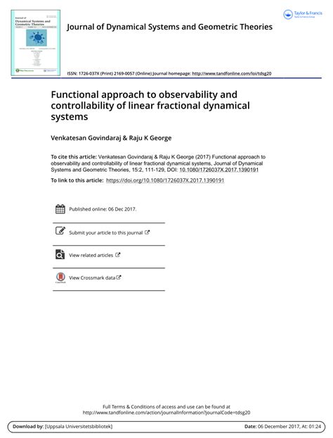 Pdf Functional Approach To Observability And Controllability Of
