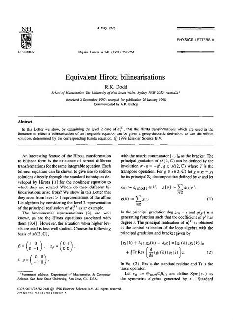 Pdf Equivalent Hirota Bilinearisations Dokumentips