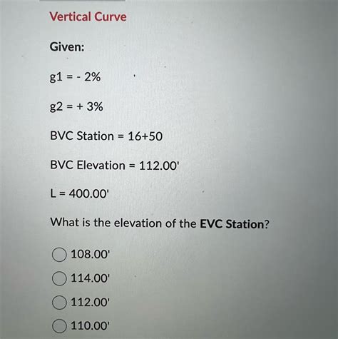 Answered Vertical Curve Given G1 2 G2 Bartleby
