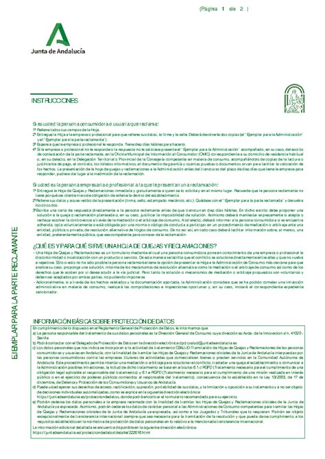 Ejemplo Hoja Reclamaciones Ejemplar Para La Parte Reclamante