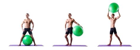 Man With Swiss Ball Doing Exercises On White Photo Background And Picture For Free Download