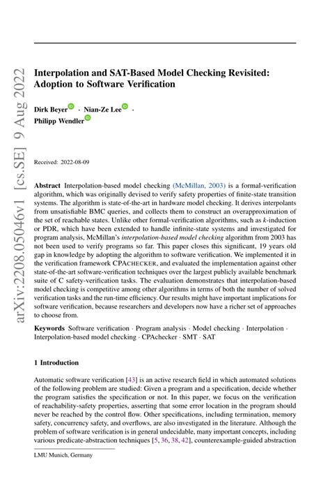 Pdf Interpolation And Sat Based Model Checking Revisited Adoption To