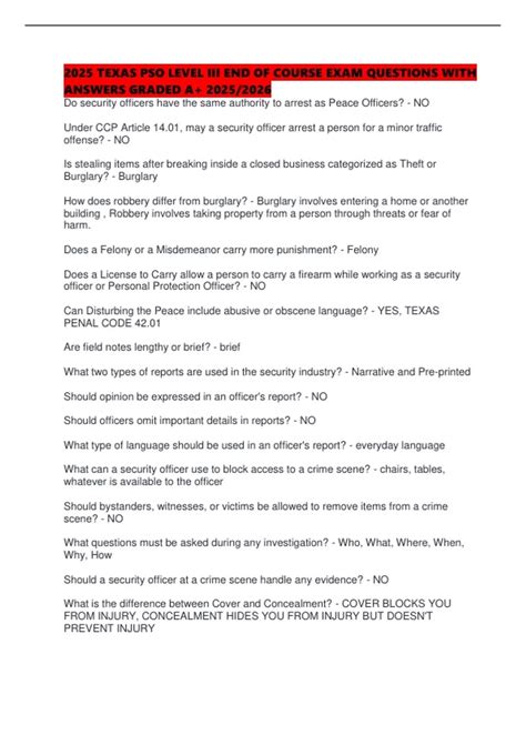 2025 Texas Pso Level Iii End Of Course Exam Questions With Answers Graded A 2025 2026 Texas