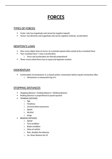 Summary AQA GCSE Physics Combined Science Forces Notes Science Stuvia UK
