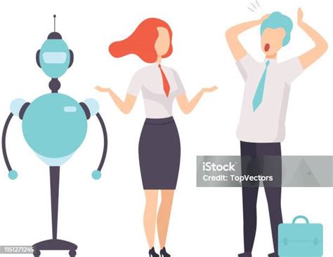 사람 또는 로봇을 고용 작업에 대 한 안 드 로이드와 남자 경쟁 작업에서 발사 사무실 노동자 벡터 일러스트 레이 션 개념에 대한 스톡 벡터 아트 및 기타 이미지 Istock