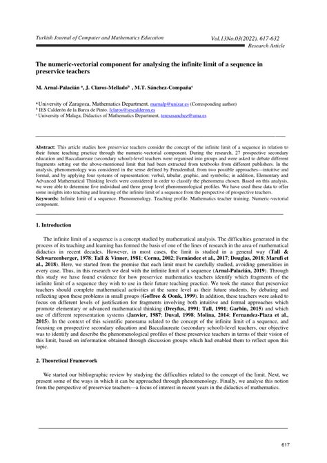 pdf the numeric vectorial component for analysing the infinite limit