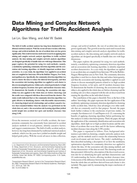 2014 Data Mining And Complex Network Algorithms For Traffic Accident