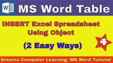 ms word table how to insert excel spreadsheet using objects table