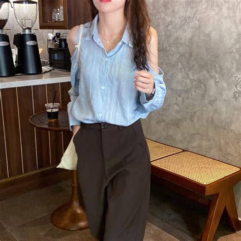 카라 오프숄더 셔츠 남방 Ki121771