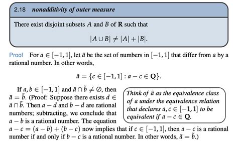 Real Analysis Understanding The Proof Of Non Additivity Of Outer