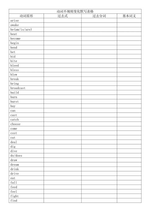 动词过去式、过去分词不规则变化表（默写版，附答案） 哔哩哔哩