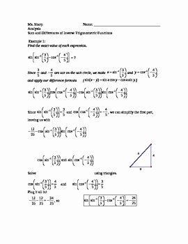Inverse Trigonometric Functions Worksheet