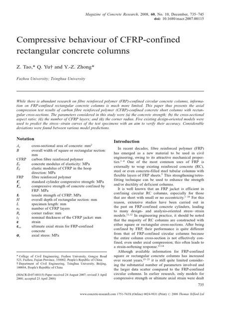 Compressive Behaviour Of Cfrp Confined Rectangular Concrete Columns