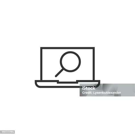플랫 스타일의 컴퓨터 검색 아이콘입니다 흰색 고립 된 배경에 돋보기 벡터 그림노트북 장치 표시 비즈니스 개념입니다 노트북에 대한 스톡 벡터 아트 및 기타 이미지 Istock