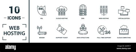 Web Hosting Icon Set Include Creative Elements Data Structure Cloud Technology Ssd File