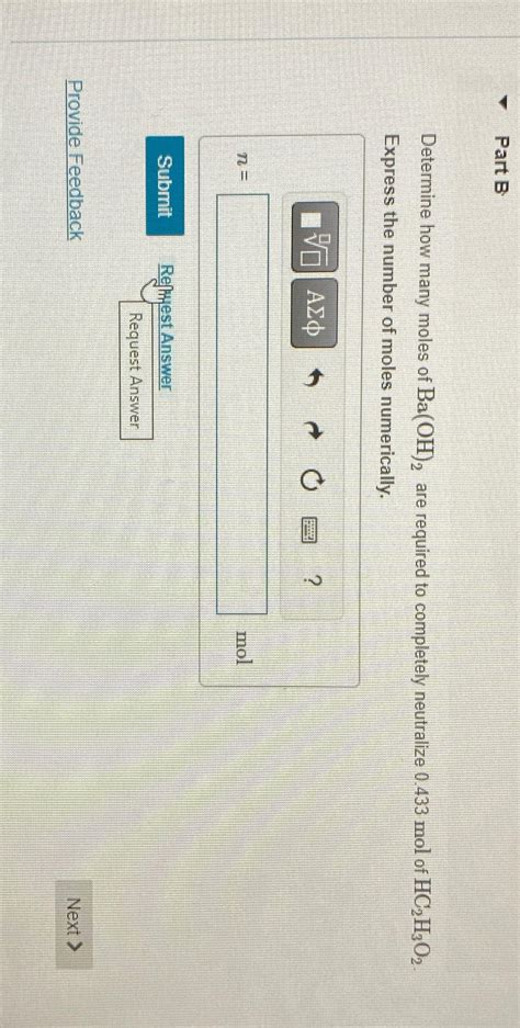 Solved Part Bdetermine How Many Moles Of Ba Oh 2 ﻿are