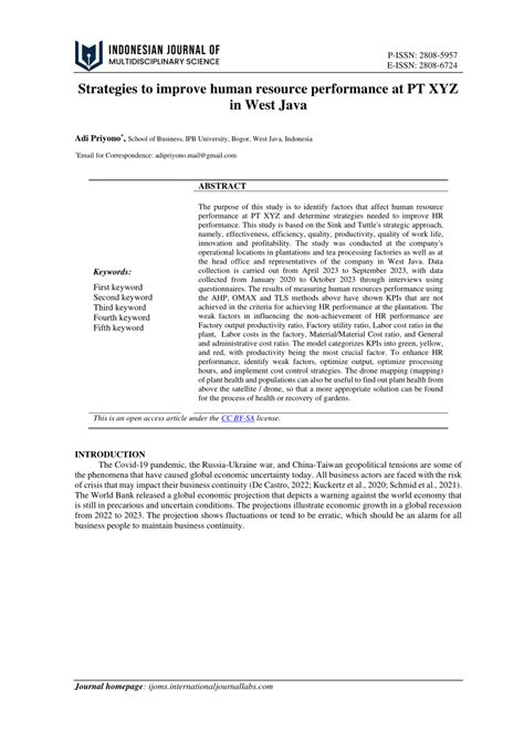 pdf strategies to improve human resource performance at pt xyz in