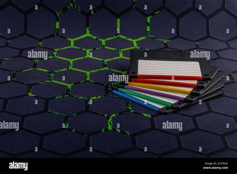 Colorful Old Floppy Disks For Old 16 Bit And 8 Bit 3 5 Inch Computers Arranged On A Black