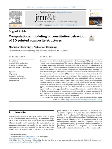 Pdf Computational Modeling Of Constitutive Behaviour Of 3d Printed