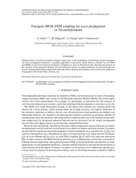 Pdf Energetic Bem Fem Coupling For Wave Propagation In 3d Multidomains Attilio Frangi