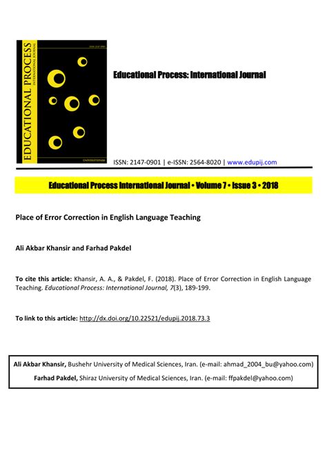 Pdf Place Of Error Correction In English Language Teaching