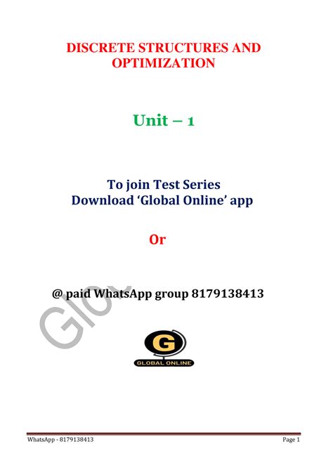Csa Unit 1 Exams Discrete Structures And Optimization Unit 1 To Join Test Series Download