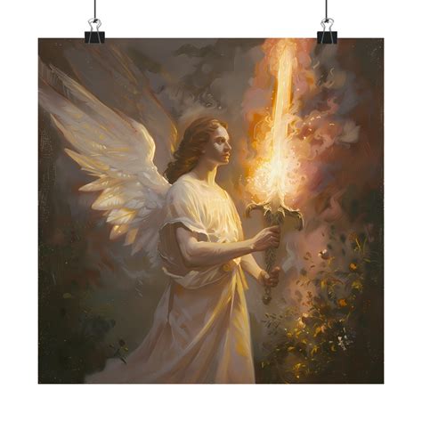 Flaming Sword Angel Guarding Eden Poster Biblical Art Poster Awesome Angel Poster Book Of