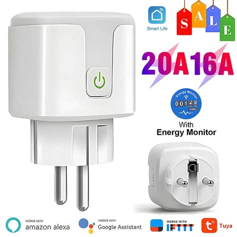Tuya WiFi Smart Plug 16A 20A EU Smart Socket With Power Monitoring Timing Function Voice Control