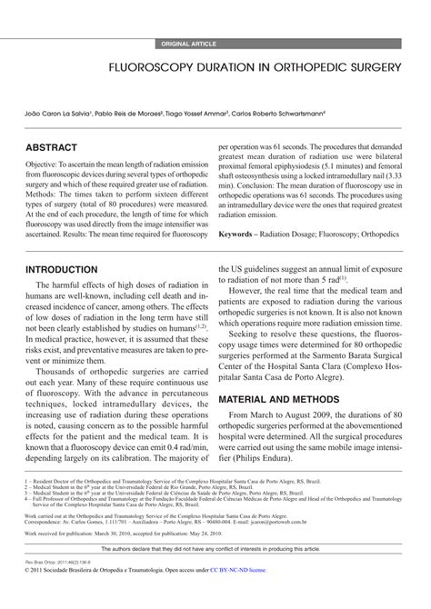 Pdf Fluoroscopy Duration In Orthopedic Surgery