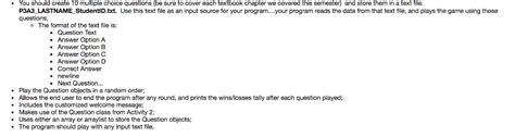 For This Project You Are To Create A Quiz Program Chegg Com