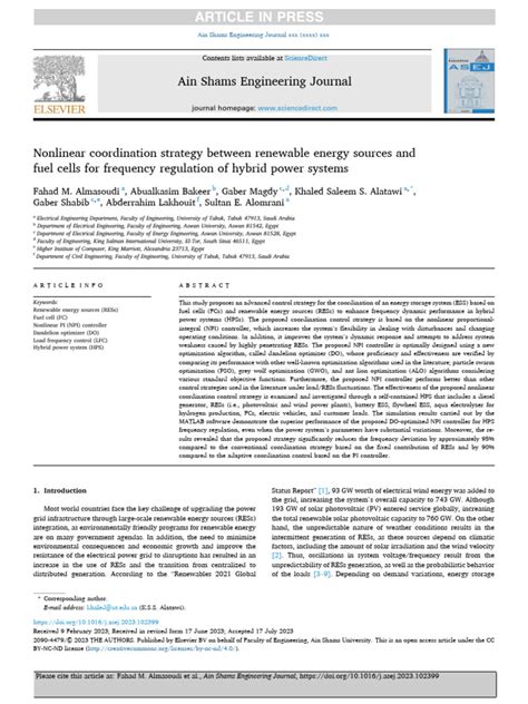 8 Nonlinear Coordination Strategy Between Renewable Energy S 2023 Ain Shams En Pdf