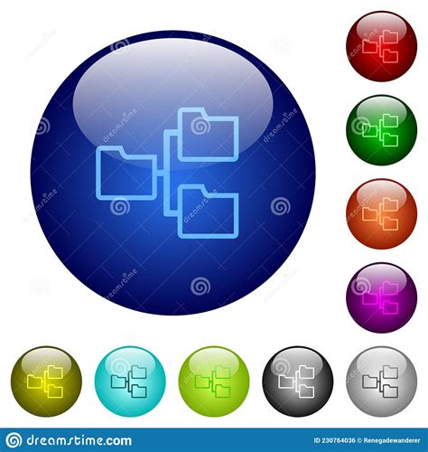 Shared Folders Outline Color Glass Buttons Stock Vector Illustration