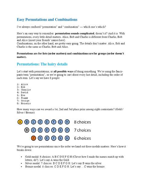 Easy Permutations And Combinations Pdf Teaching Mathematics