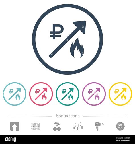 Rising Gas Energy Russian Ruble Prices Flat Color Icons In Round Outlines 6 Bonus Icons
