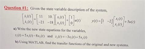 solved question 1 given the state variable description of