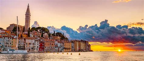 Rovinj Village During Sunset Adriatic Sea Croatia Sunset At Rovinj