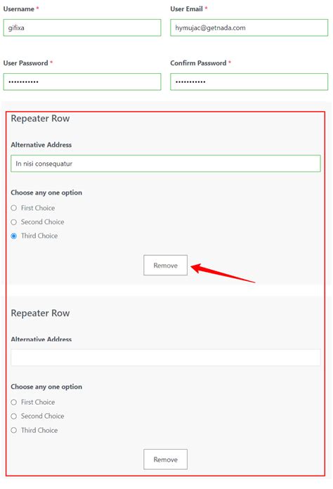 Repeater Fields User Registration