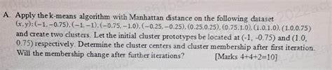 Solved A Apply The K Means Algorithm With Manhattan