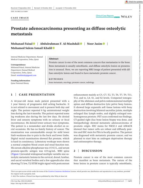 Pdf Prostate Adenocarcinoma Presenting As Diffuse Osteolytic Metastasis