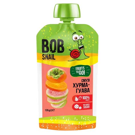 Пюре фруктове Bob Snail Смузі Хурма Гуава пастеризоване 1 2 кг 10 шт по 120 г купити у Києві