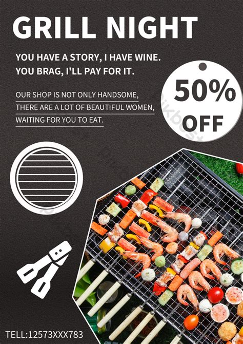 Bbq Promotion Poster Bbq Shop Illustration Style Black Template Psd Png Images Free Download
