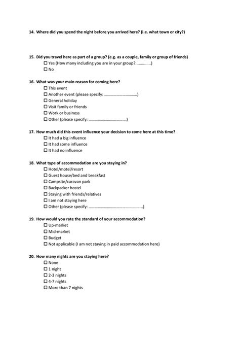 Event Survey Questions In Word And Pdf Formats Page Of