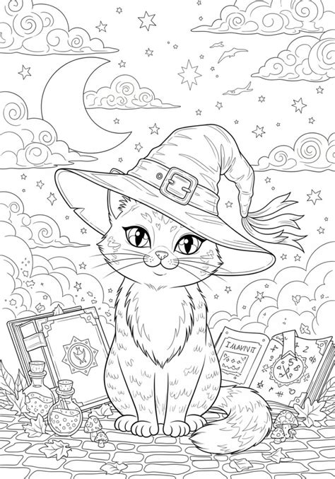 Witch Cat Coloring Page Printable And Fun