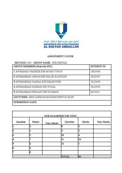 Assignment Applied Statistic Assignment Cover Section 08g Group Name